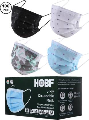 hobf 3 Ply Disposable Surgical Face Mask,Assorted Colors (Pack of 100 ...