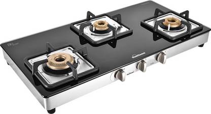 Sunflame AURA 3 Burner Toughened Glass Top Gas Stove with 2 years ...