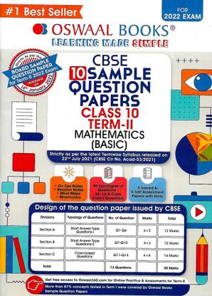 Oswal Cbse 10 Sample Question Papers Mathematics (Basic) Class-10 Term-2 2022 Oswaal Books ...