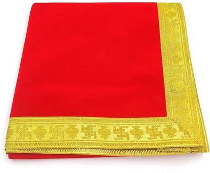 dawnNdusk ( Size: 32 x 32 Inch) Red Velvet Pooja Aasan / Puja Cloth For ...