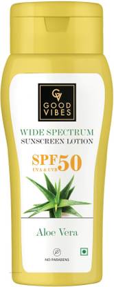 GOOD VIBES Aloe Vera Wide Spectrum Sunscreen Lotion - SPF 50 - Price in ...