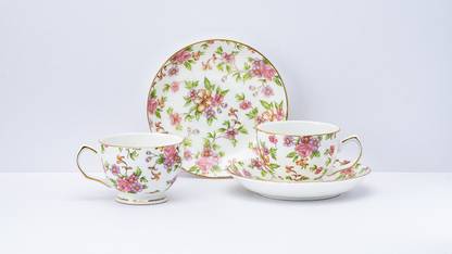 Golden Queens Pack of 12 Ceramic GOLDEN QUEEN'S Floral Cups & Saucer ...