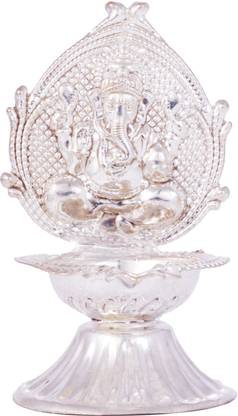 A K CHOKSI German Silver Ganesh Diya | Silver Plated Deepak for Pooja ...