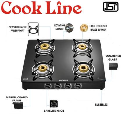 Cookline SMART MS ISI CERTIFIED 4 BURNER Glass Manual Gas Stove Price ...