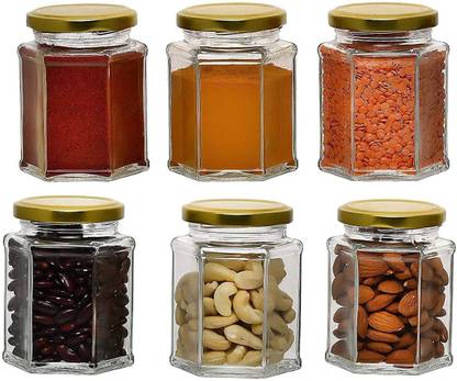 Biltoxi Hexa Shape Glass Jar with Airtight Metal - 250 ml Glass Utility Container Price in India ...