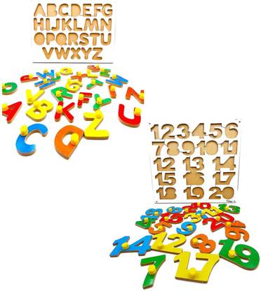 Mikha ABCD 1234 Puzzles Wooden A to Z Alphabets & 1 to 20 Numbers ...