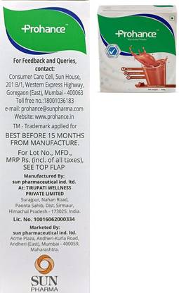 SUN PHARMA PROHANCE NUTRITIONAL CHOCOLATE POWDER 200GM*2 Protein Blends ...