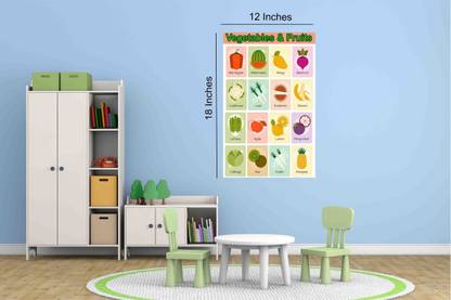 Vegetables & Fruits Name Sticker Poster|Kids Learning Sticker Poster ...