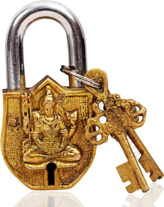 IndianArtVilla Brass Handmade Vintage Style Door Lock With 2 Keys In ...