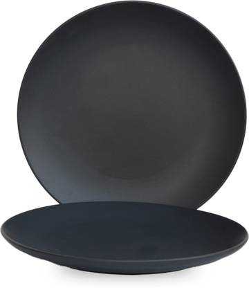 SterlingStar Pack of 2 Ceramic Ceramic Hand-Printed Black Matte Dinner ...