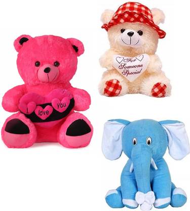 Kashish gift gallery SOFT 3 DIL TEDDY, BUTTER RED CHECK WITH BLUE ...
