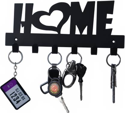 OneClick Metal Key Stand home design Key Holder (6 Hooks, Black) Steel ...