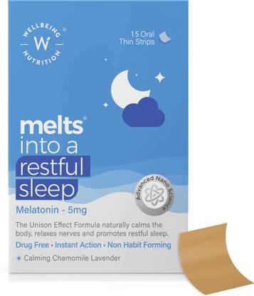 Wellbeing Nutrition Melts Restful Sleep, Plant Based Melatonin 5mg for ...
