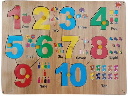 ROBOTO Wooden Number Puzzle Board with Picture for Kids (Pack of 1 Pc ...