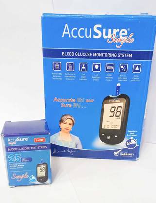 AccuSure Simple Glucometer Machine with 25 Glucometer Strips Price in ...