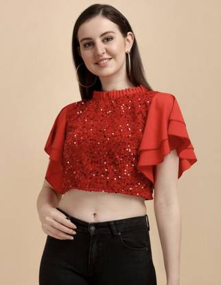 Casual Embellished Women Red Top Price in India - Buy Casual ...
