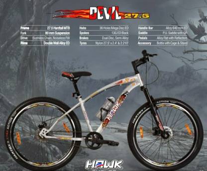 HAWK Devil 27.5 Front Shox, Dual Disc Brake, 2.10 tyre 26 T Road Cycle ...