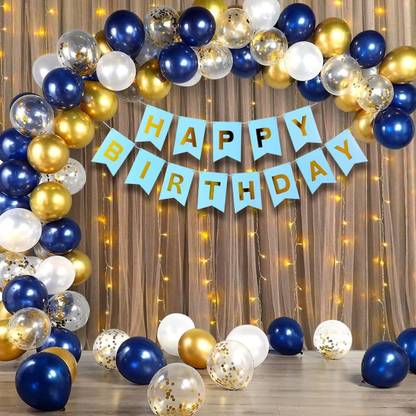 party assets Happy Birthday Decoration Items Kit- Curtain Net, Light ...