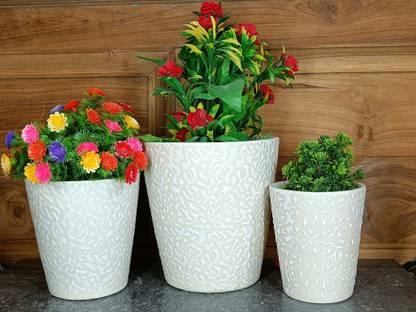 BUTMEE Balti Shape Gamla Pot Set of 3 Pc (Color: White with Print ...