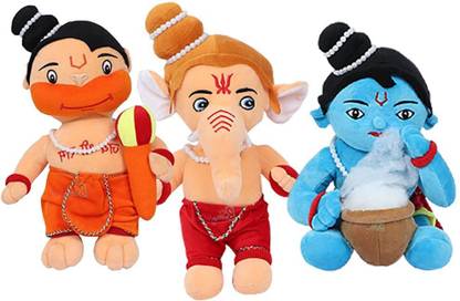 Bakku Toys Lord Krishna Ganesha & Hanuman Ji Soft Toys For Kids - 28 cm ...