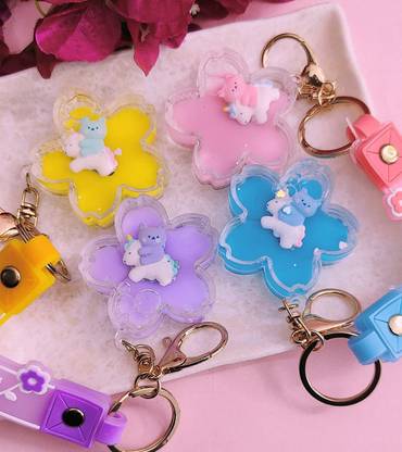 Tera13 Unicorn Water Glitter Key Ring for Girls Kids Flower Shape Key ...