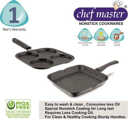 Chefmaster ®Grill pan & Mini Grill Tawa Combo Uttapam Tawa Multi Snack ...