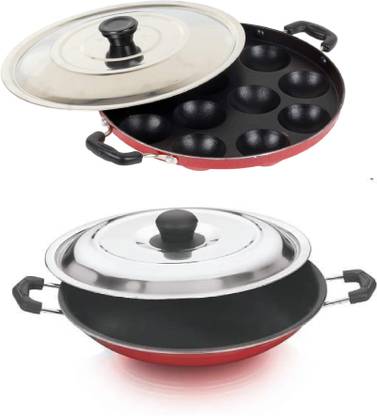 RBGIIT 3 Layer Non Stick Coated Appam Maker Appachetty with Lids Flat ...