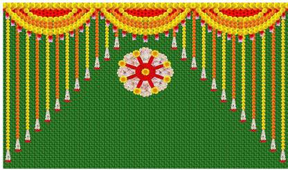 PMW Multicolor Green Chatai with Flower Design Backdrop Cloth for Pooja ...