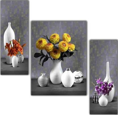 WALLMAX Set of 3 flower Uv Textured Wall Painting Digital Reprint 12 ...