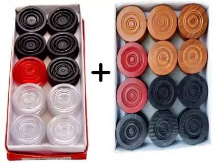 VPHUB 24 Wooden Carrom Coins And 20 Crystal Carom coins with 2 Striker ...