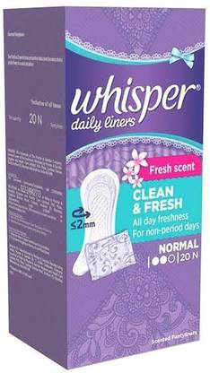 Whisper Clean & Fresh Daily Liners (Normal) 20+20+20+20+20 pads ...