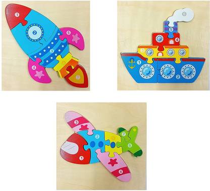 NONU 3D Wooden Big Vehicle Jigsaw Puzzle Pre Education Alphabet & Number Learning Toy - 3D ...