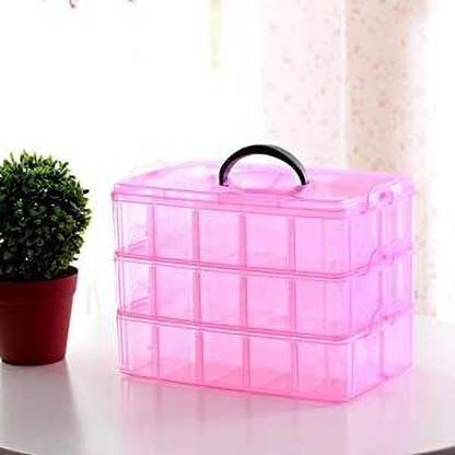 VYATIRANG 3-Tier Pink Stackable Storage Container with 30 Compartments Jewelry Vanity Box Price ...