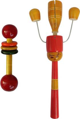 Homekrafts Traditional Wooden set of 2 sounding baby rattles. Rattle ...