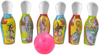 TOM & JERRY Bowling Set - 6 Bowling Pins & Ball - Bowling Set - 6 ...
