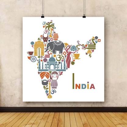 Artzfolio India's Map Framed Art Print Canvas 12.5 inch x 12 inch ...