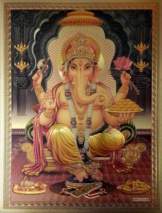 Shree Ganesh Ji Golden FCS Fine Art Print - Religious posters in India ...