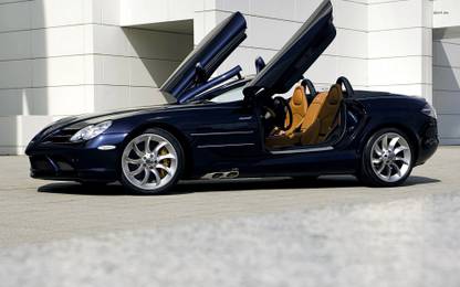 EurekaDesigns Blue Mercedes-Benz SLR McLaren with open doors Poster ...