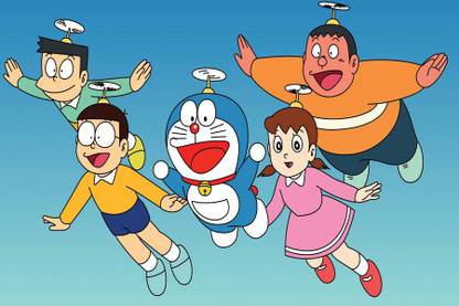 Doraemon and friends in the sky Paper Print - Animation & Cartoons ...