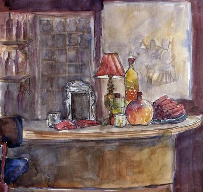 The Still-Life Bar In Watercolors - Medium Size Ready To Frame Rolled ...