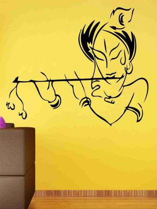 Eight2Ten 90 cm Bansuri Krishna Black Self Adhesive Sticker Price in ...