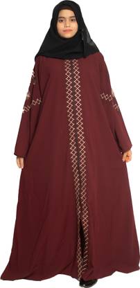 ARoohSa Front Open Zip Embroidered Maroon Crepe Fabric Abaya or Burqa ...
