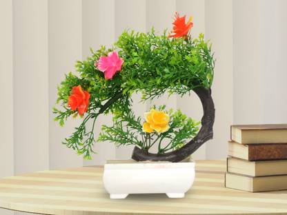 S-Biv Artificial Flower with Pot for Desk or Home Decor Guldasta Green ...