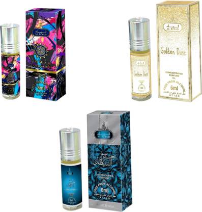 Khalis Hareem Sultan, Golden Dust and Amwag 6 ML Roll On Attar Dubai Made (Pack of 3) Floral ...