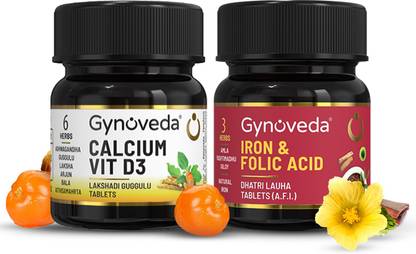 Gynoveda 100% Ayurvedic Iron Folic Acid Tablets + Calcium Vitamin D3 ...