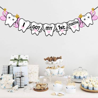 ZYOZI I Got My First Tooth Banner,I Got My 1st Tooth Bunting Banner (1 ...