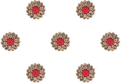 Comet Busters Red Round Velvet Bindi With Gold Stone Border (9mm) (BV1649) Forehead Red Bindis ...