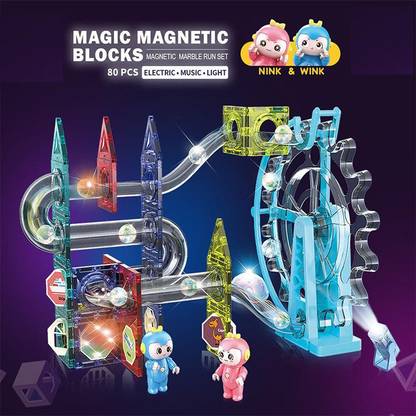Kiditos Magnetic Tiles Light Ferris Wheel Electric Marble Run Blocks 80 ...