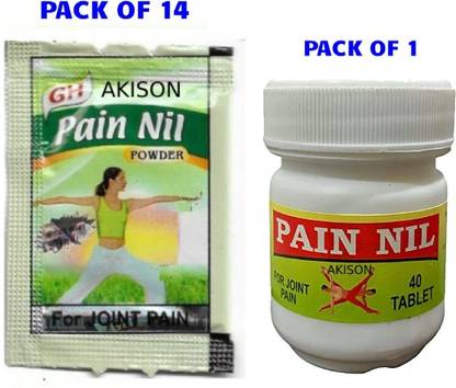 AKISON 14 Pouch Pain Nil Powder + 1 Pain Nil tablet Bottle ( 40 tabs x ...
