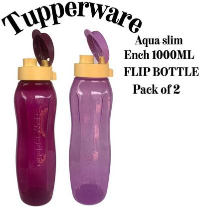 TUPPERWARE Aquaslim 1 Litre Flip Top Water Bottle (Pack of 2, Multicolor) 2000 ml Bottle - Buy ...
